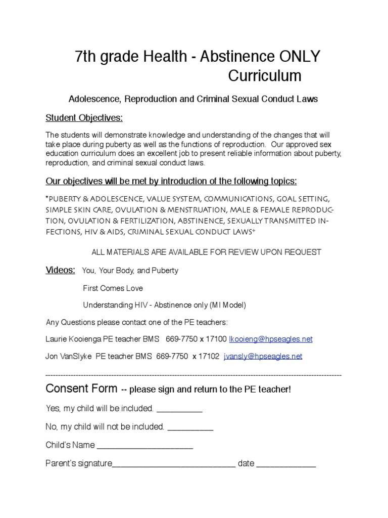 7th Grade Abstinence Curriculum Overview | PDF | Social Science | Wellness
