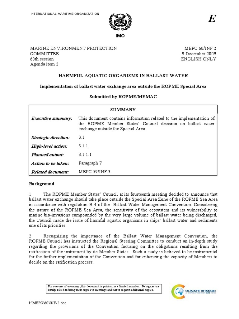 MEPC-60-InF.2 ROPME Ballast Water Requirements | PDF | Ships | Government