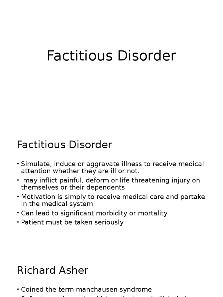 Factitious Disorder | PDF | Psychiatric Diagnosis | Psychiatry