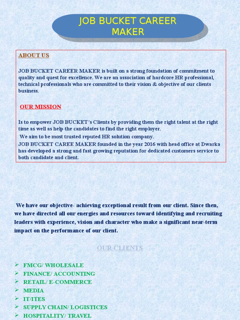 Job Bucket Slide | PDF | Employee Retention | Business Economics