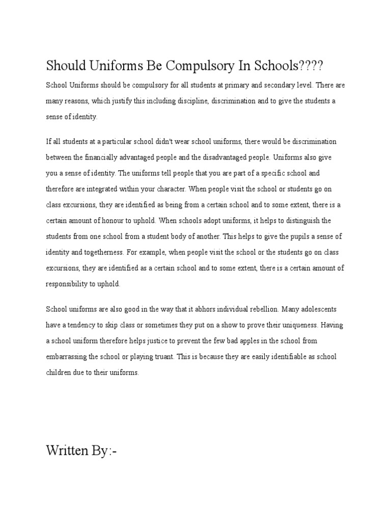 Should Uniforms Be Compulsory in Schools | PDF | Social Institutions ...