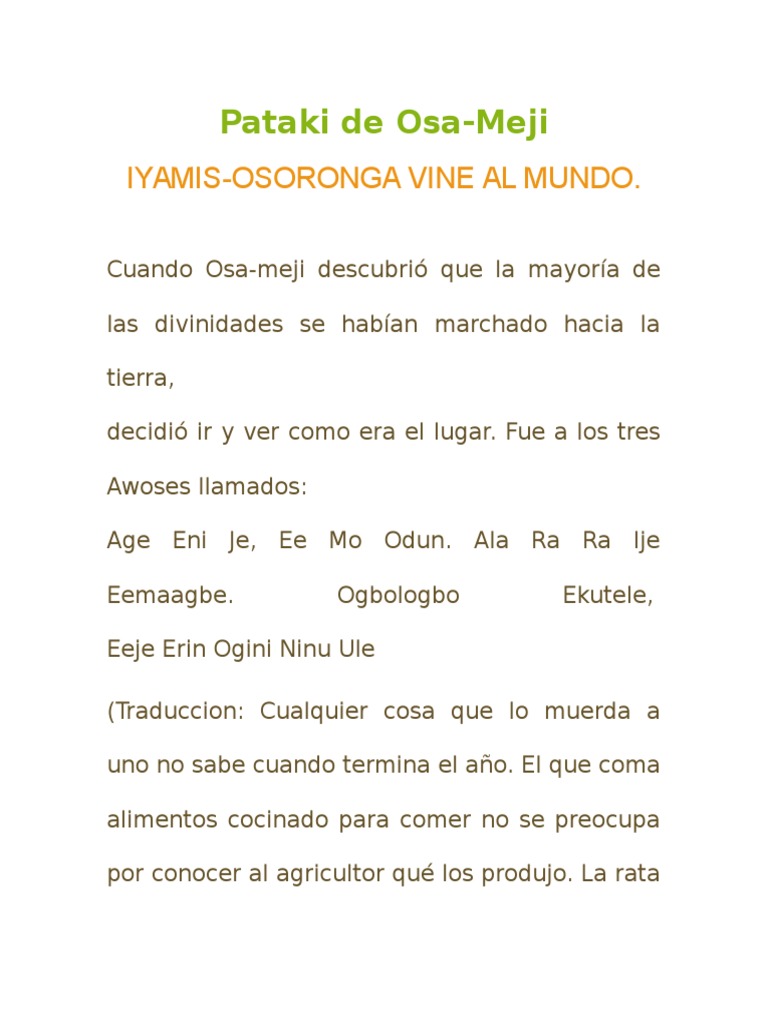 Pataki de Osa Meyi Iyami Oshoronga | PDF | Religión y espiritualidad
