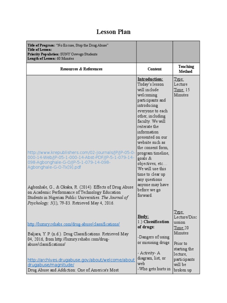 Lesson Plan Done | PDF | Substance Abuse | Lecture