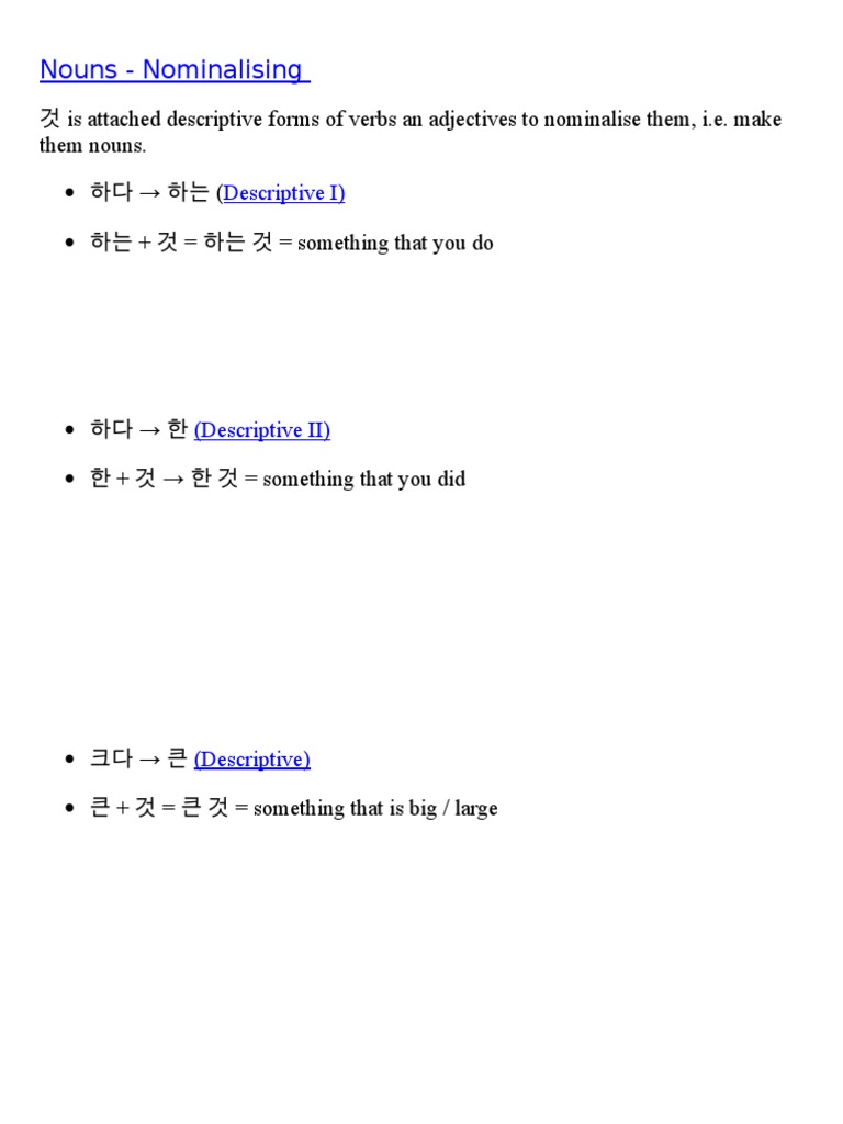 Korean Noun Nominalization Guide | PDF | Grammatical Tense ...