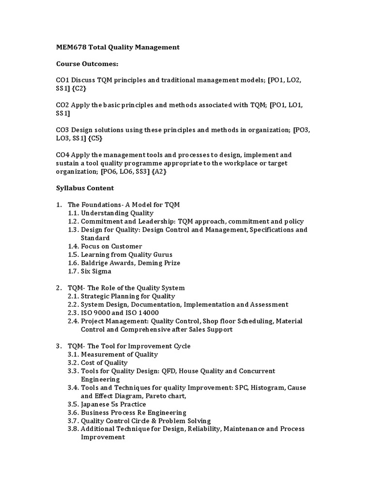 MEM678 Total Quality Management | PDF | Quality Management | Cognition