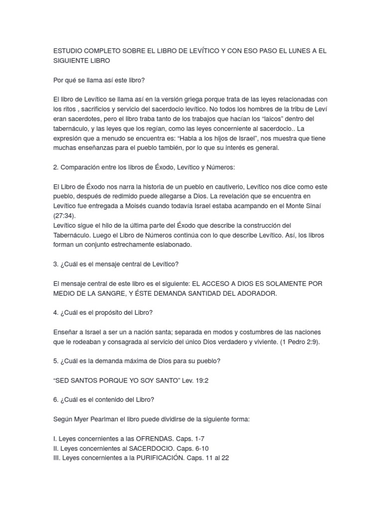 Estudio Completo Sobre El Libro de Levítico y Con Eso Paso El Lunes a ...