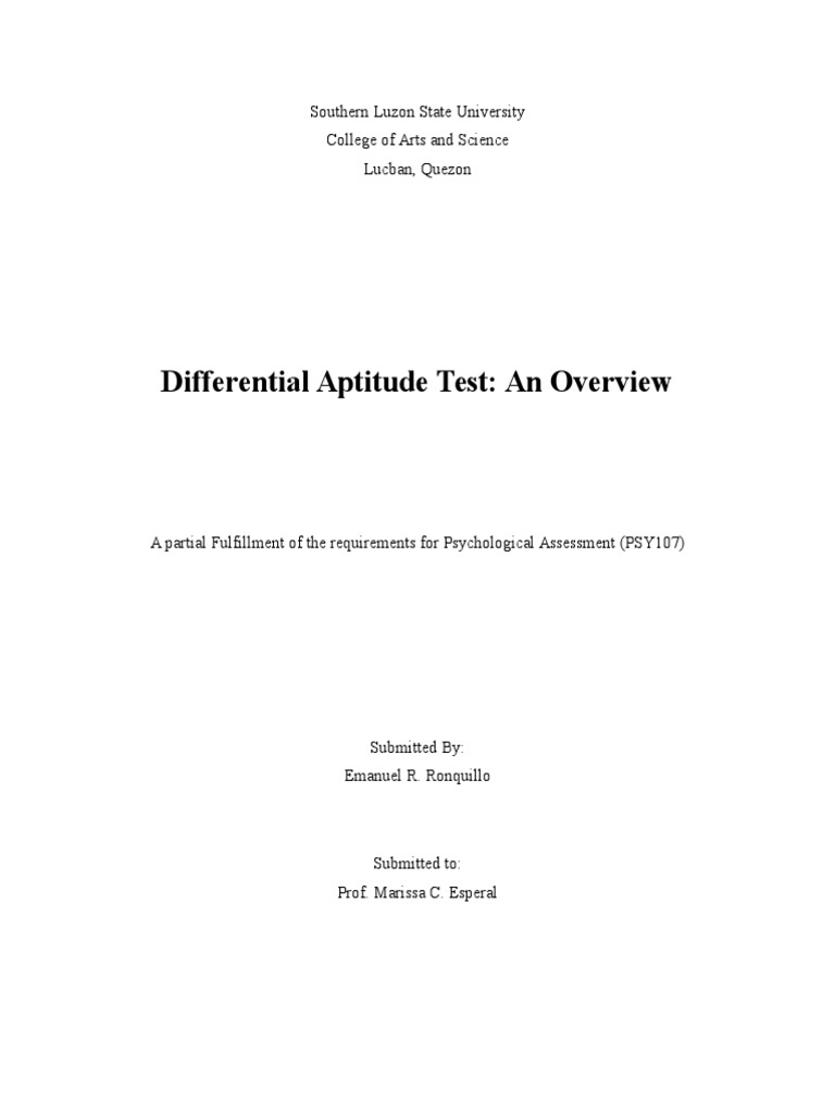 Overview of the Differential Aptitude Test | PDF | Validity (Statistics ...