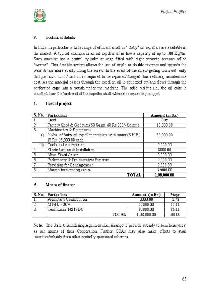 Technical Details and Cost Breakdown for a Small-Scale Oil Expeller ...