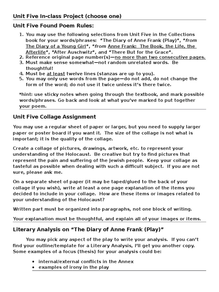 Anne Frank Project Guidelines | PDF
