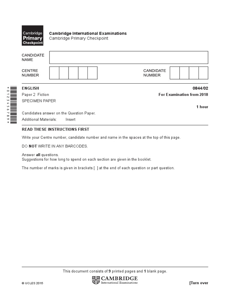 English Specimen Paper 2 2018 | PDF | Narration