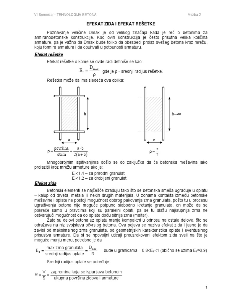 Tehnologija Betona - Vezba 2 - Efekat Zida I Efekat Resetke | PDF