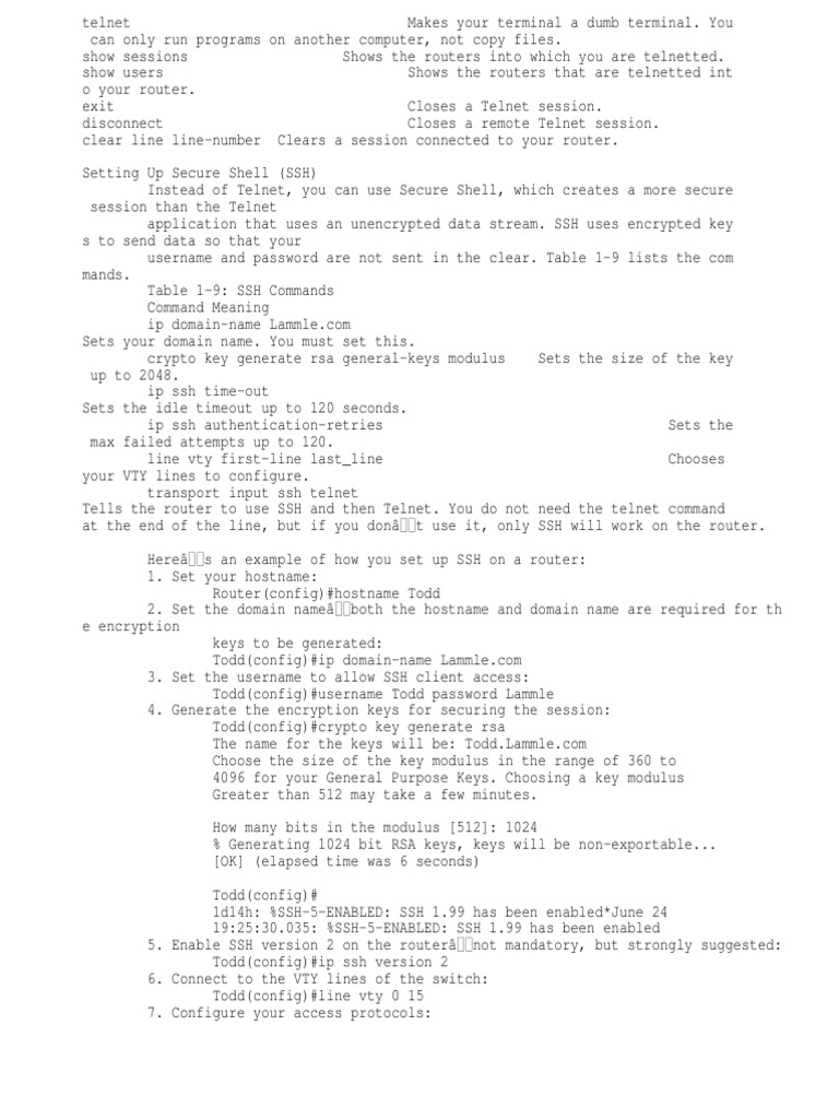 Cisco IOS VTY Notes | PDF | Secure Shell | Networking Standards