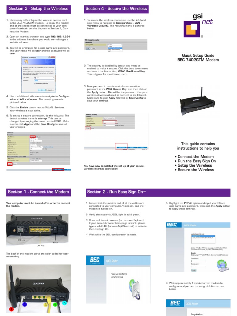 Quick Setup Guide - BEC Router | PDF | Wireless Lan | Modem