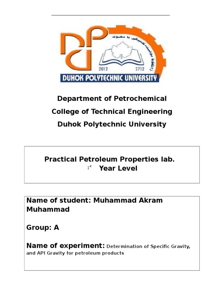 Specific Gravity, and API Gravity For Petroleum Products | PDF ...