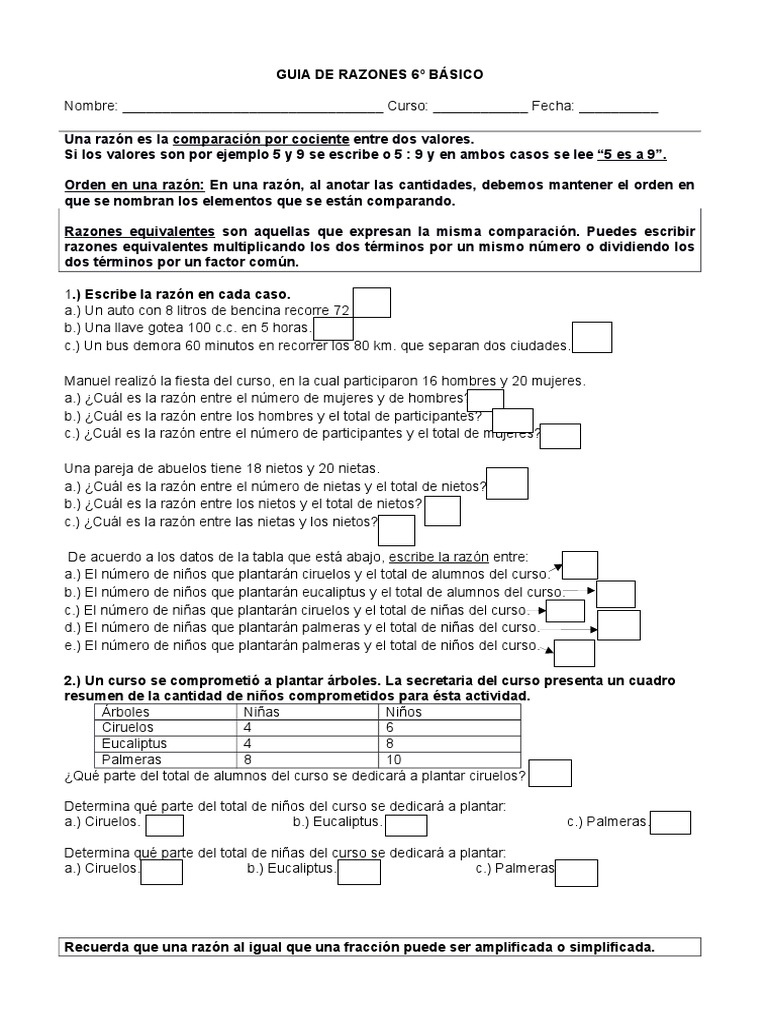 Guia de Razones 6º Básico | PDF | Science | Enseñanza de matemática