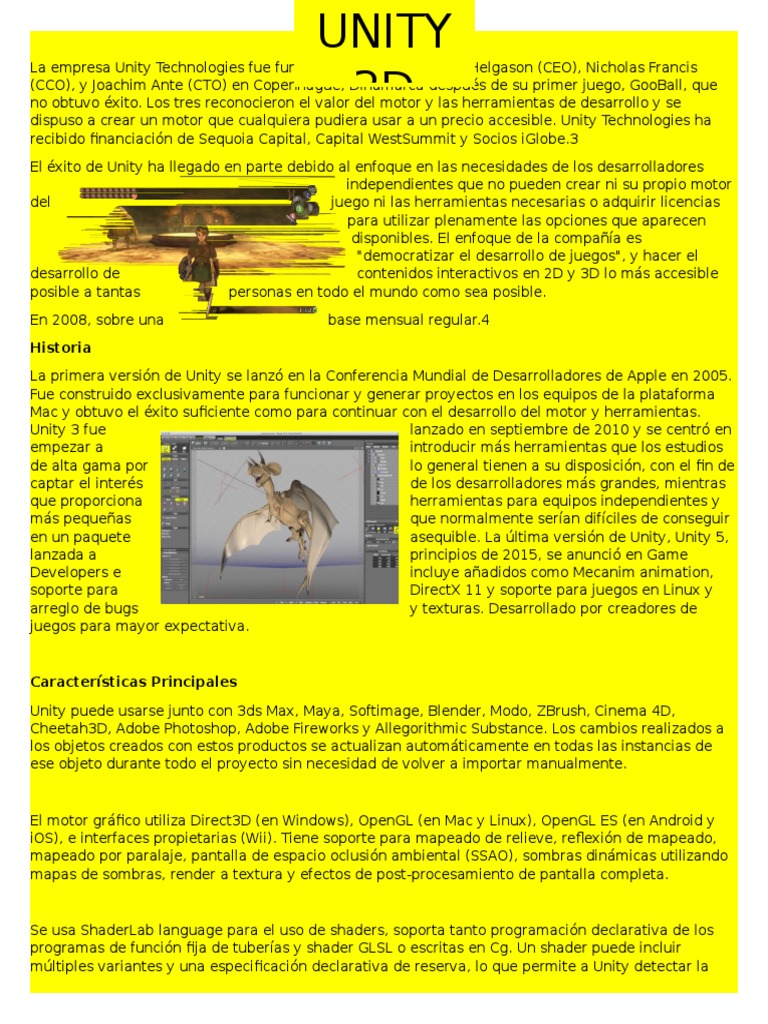 Historia y características de Unity 3D | PDF | Unidad (motor de juego) | Informática