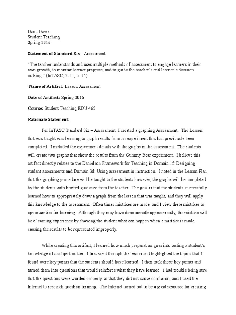 Intasc Standard 6 Assessment | PDF | Educational Assessment | Lesson Plan