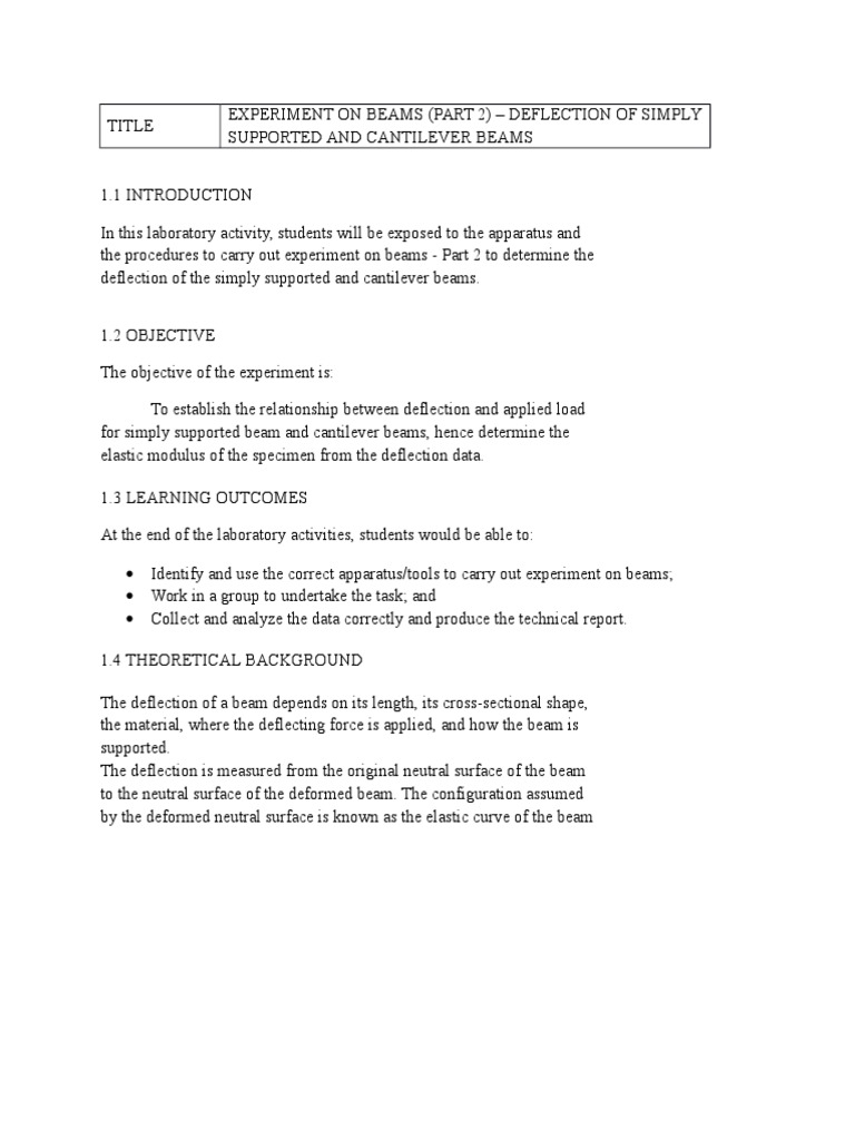 Deflection of Beam | PDF | Beam (Structure) | Elasticity (Physics)