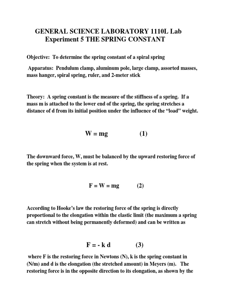 Spring Constant Lab | PDF | Force | Mechanical Engineering