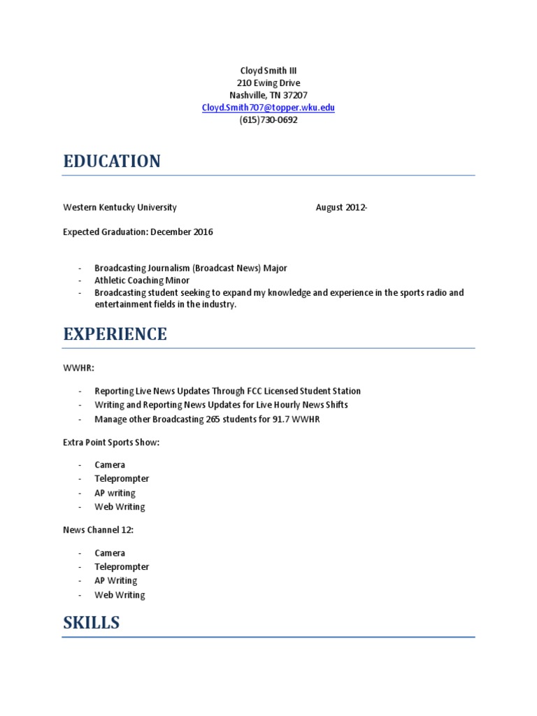 Cloyd Smith III: Broadcasting Resume | PDF | Career & Growth