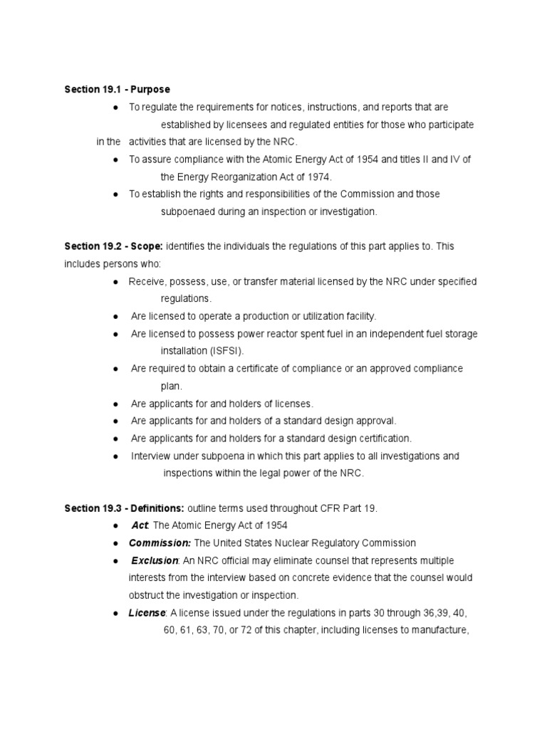 10 CFR Part 19 Summary 2 | PDF | Nuclear Regulatory Commission ...