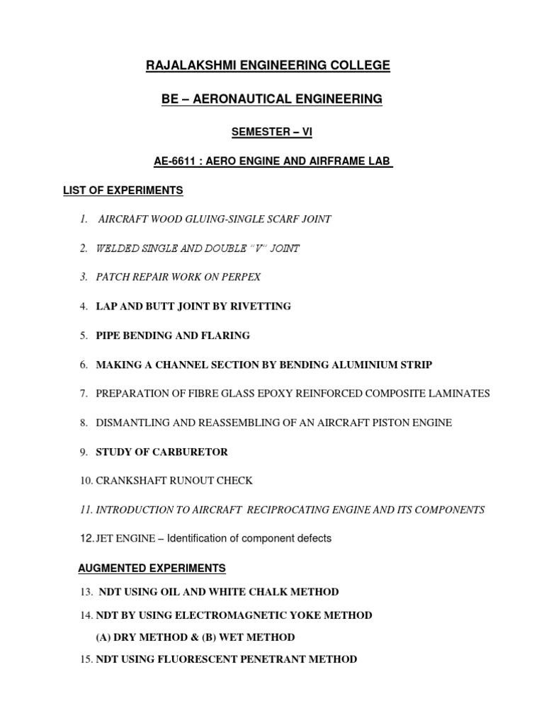 Airframe and Aero Engine Lab Final | PDF | Rivet | Composite Material