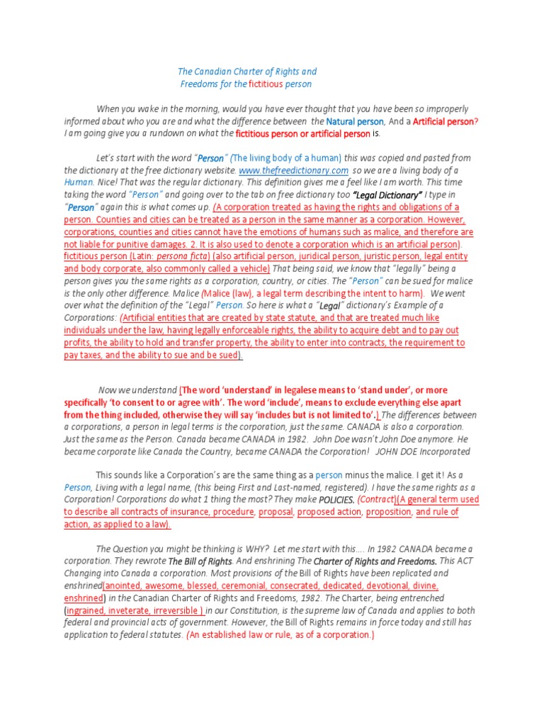 Rights For The Fictitious Person | PDF | Legal Personality | Natural ...