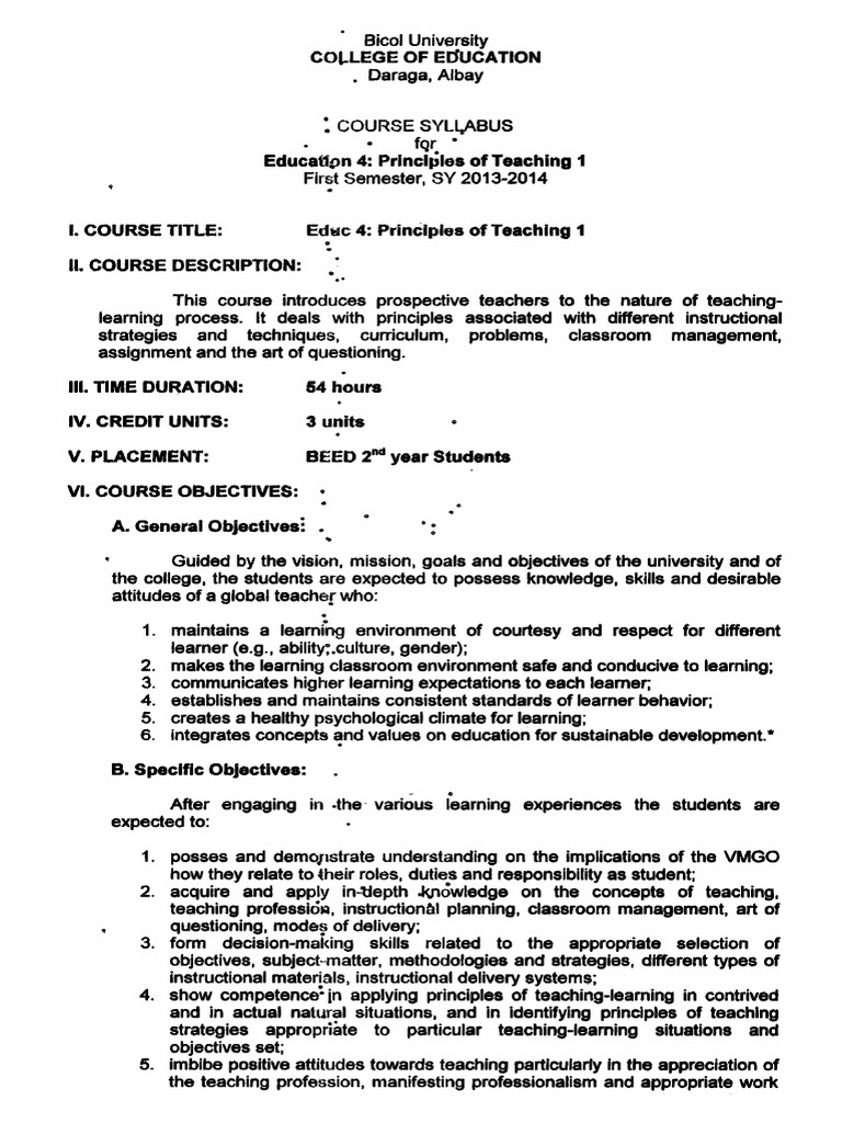 Education 4 - Principle of Teaching 1 | PDF