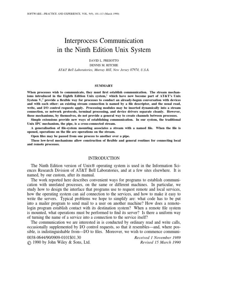 Interprocess Communication in The Ninth Edition Unix System | PDF | Internet Protocol Suite ...