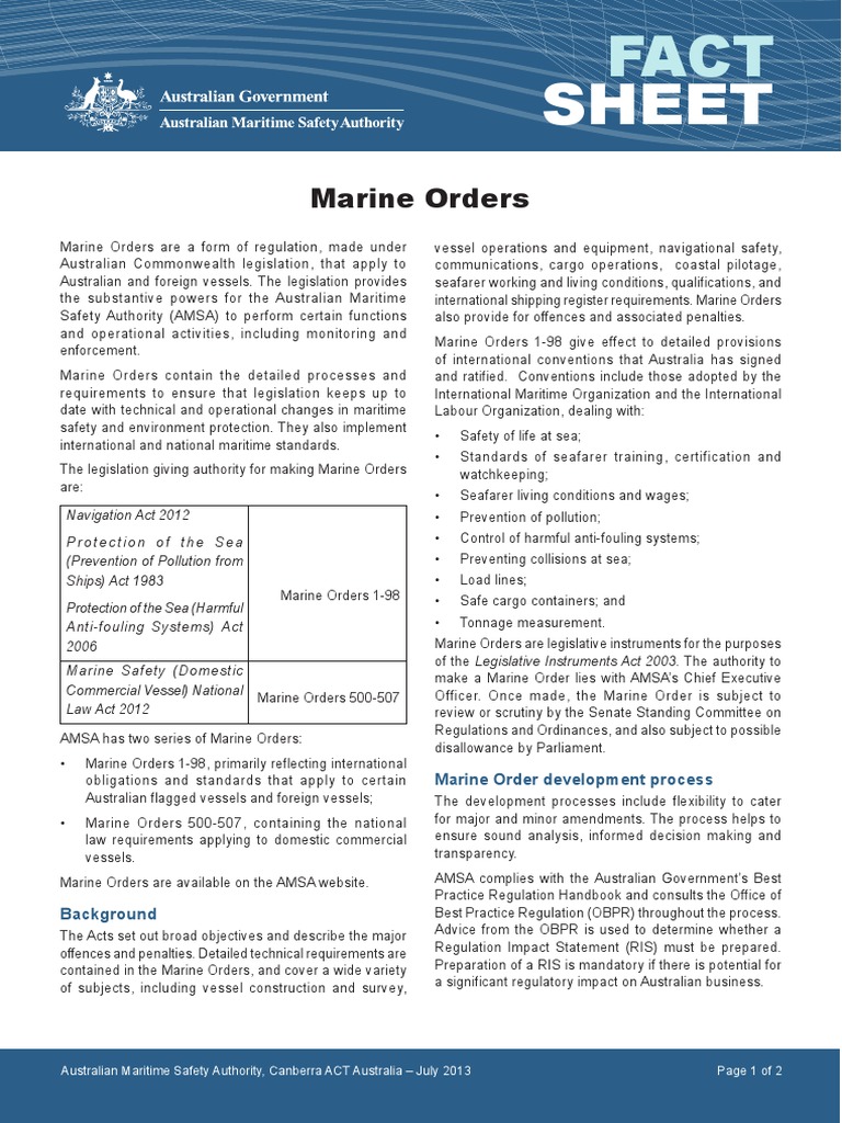 Fact Sheet For Marine Orders | PDF | Virtue | Public Sphere
