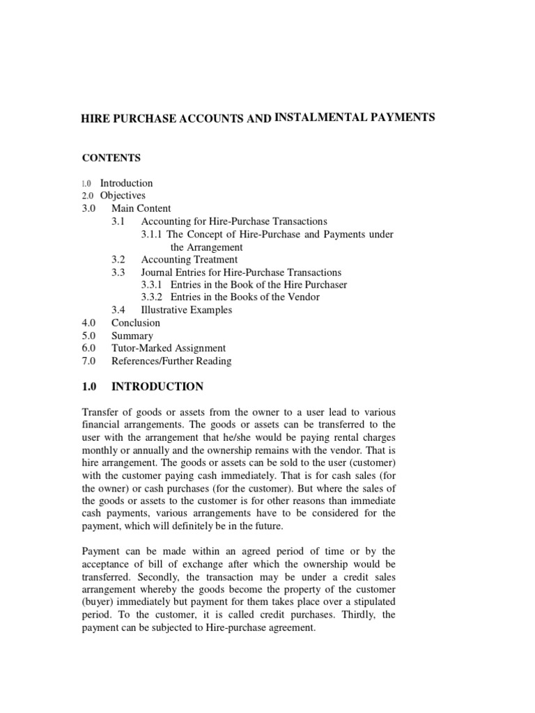 HIRE PURCHASE ACCOUNTS AND INSTALMENTAL PAYMENTS GUIDE | PDF