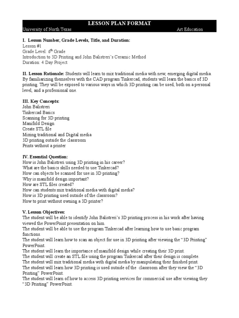 3D Printing Lesson Plan for 6th Grade | PDF | 3 D Printing | Design