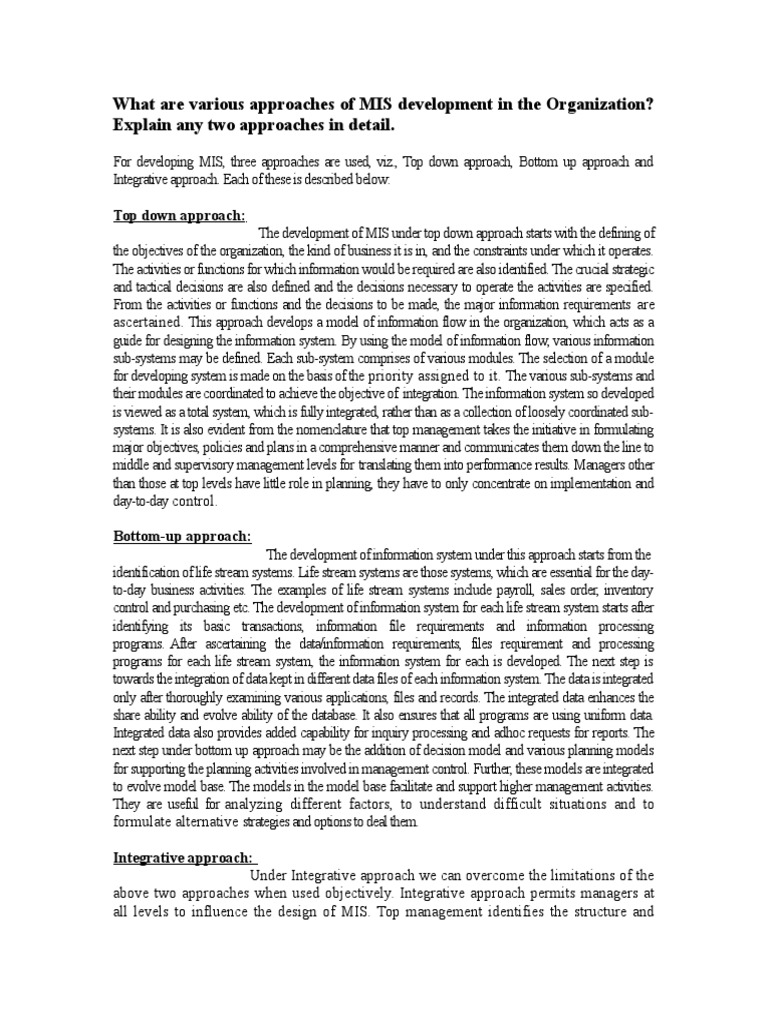 Approaches of Mis | PDF | Top Down And Bottom Up Design | System