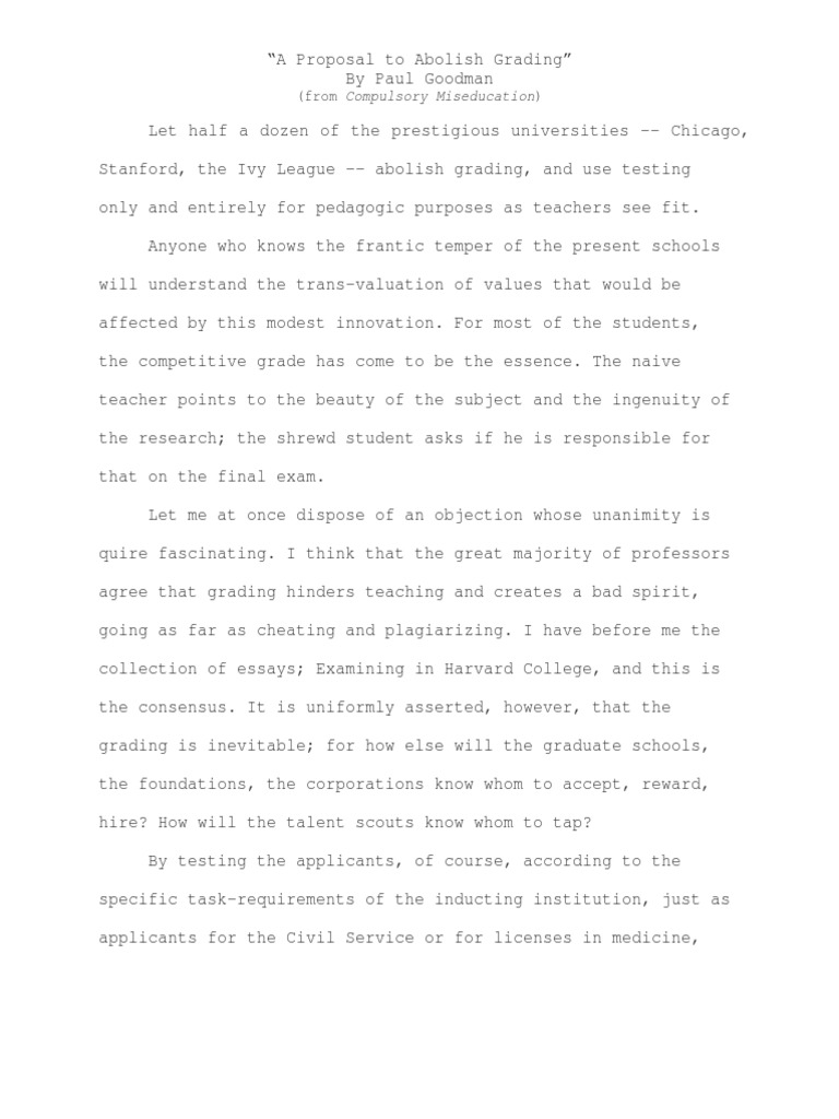A Proposal To Abolish Grading by Paul Goodman | PDF | Harvard University | Graduate School