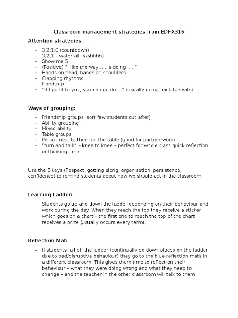 Classroom Management Strategies From Edfx316 | PDF | Career & Growth