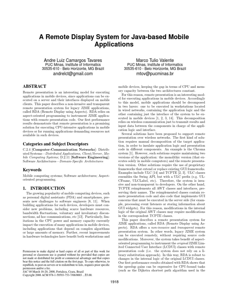 A Remote Display System For Java Based Application | PDF | Graphical ...