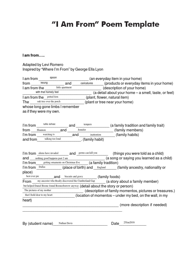I Am From Poem | PDF | Home & Garden