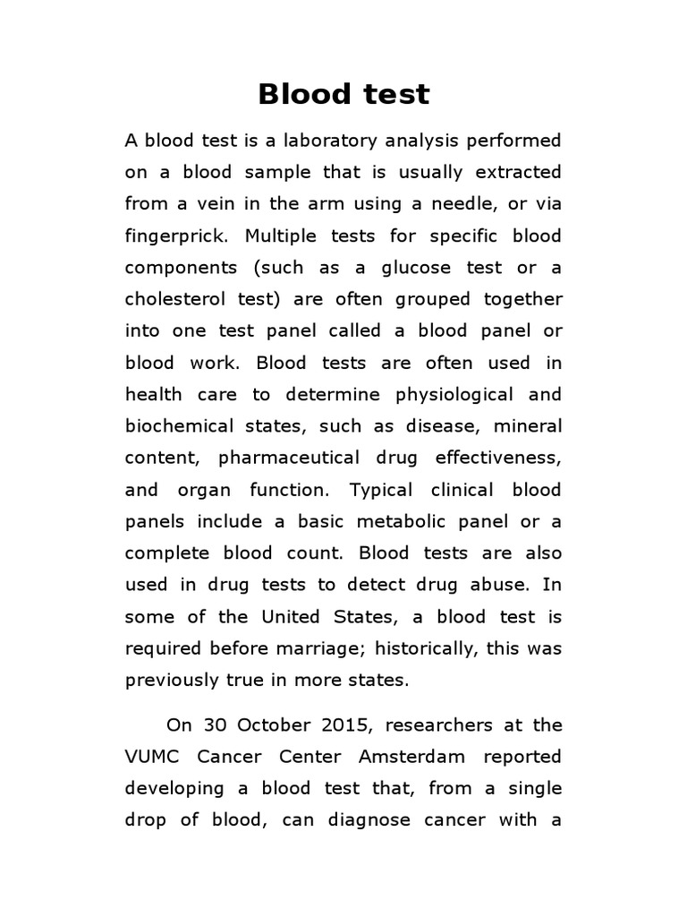 Blood Test | PDF | Health Sciences | Chemistry
