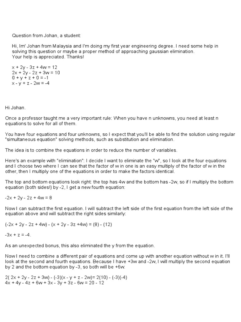 Gaussian elimination method for solving a system of equations | PDF ...