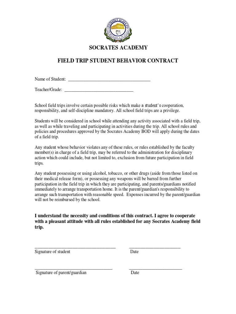 Field Trip Behavior Contract | PDF | Self-Improvement