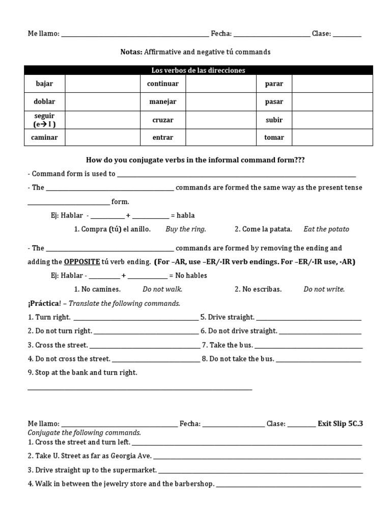 Notas Affirmative Commands | PDF | Grammatical Conjugation | Linguistics
