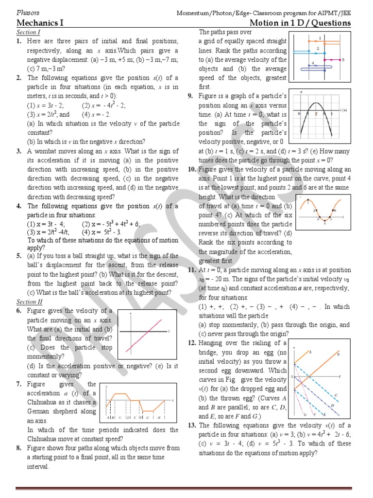 1D Motion Questions for AIPMT/JEE | PDF | Rotation Around A Fixed Axis ...