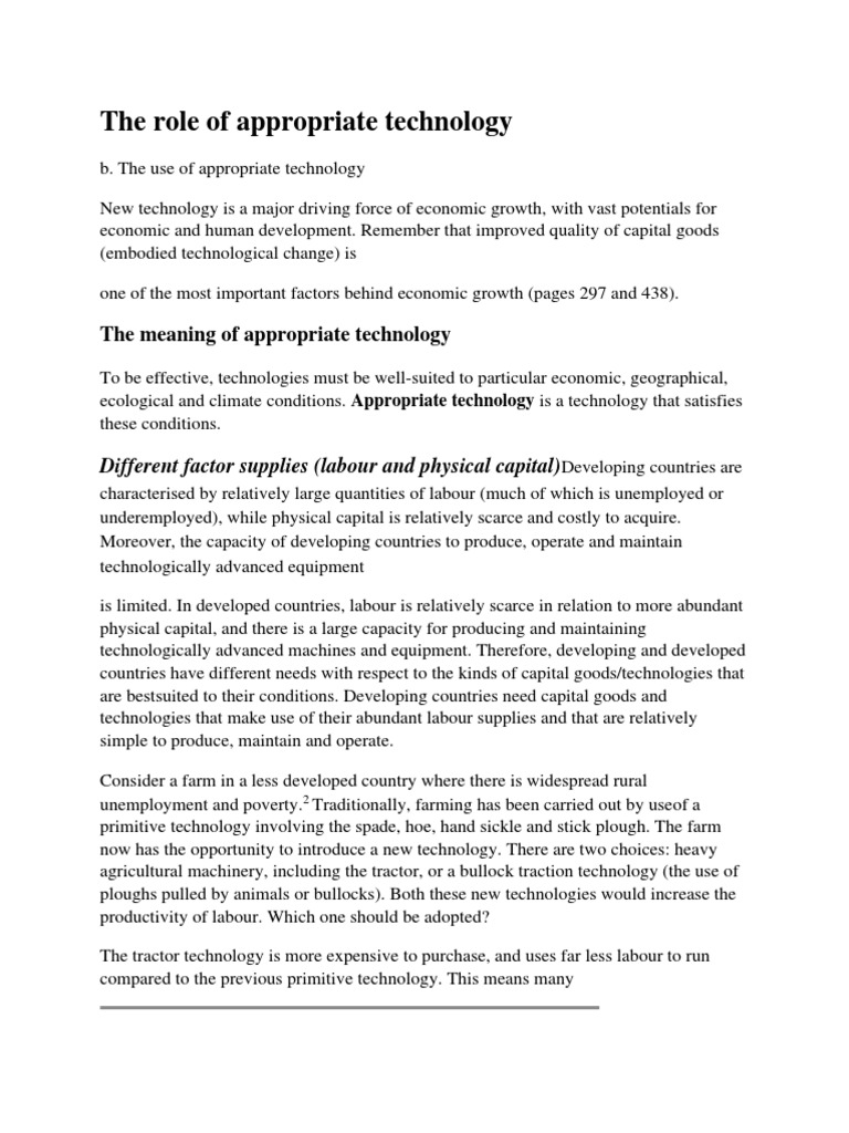 The Meaning of Appropriate Technology | PDF | Labour Economics ...