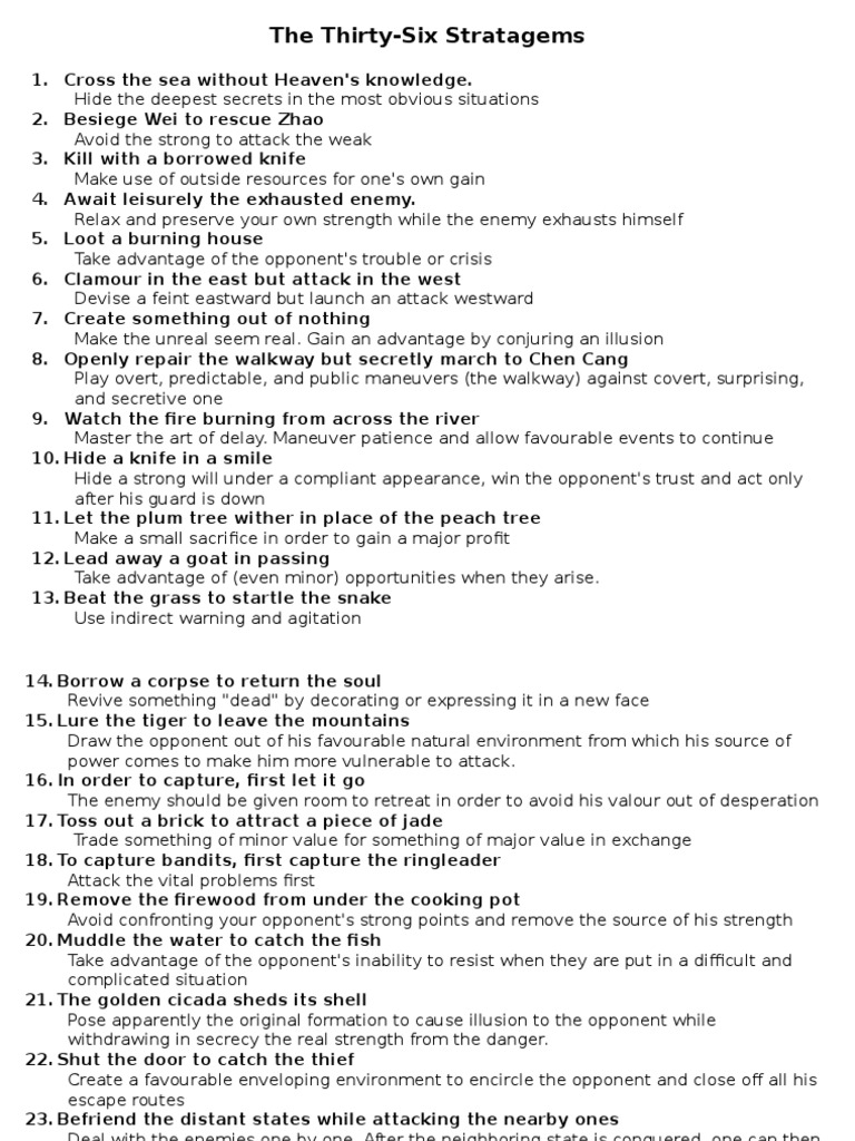 The 36 Stratagems | PDF | Espionage | Military Operations