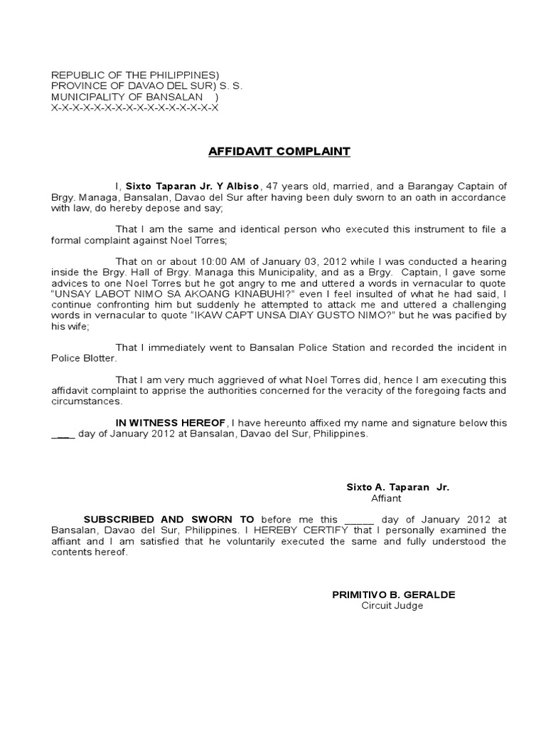 Affidavit Complaint Jim-Ar | PDF | Affidavit | Common Law