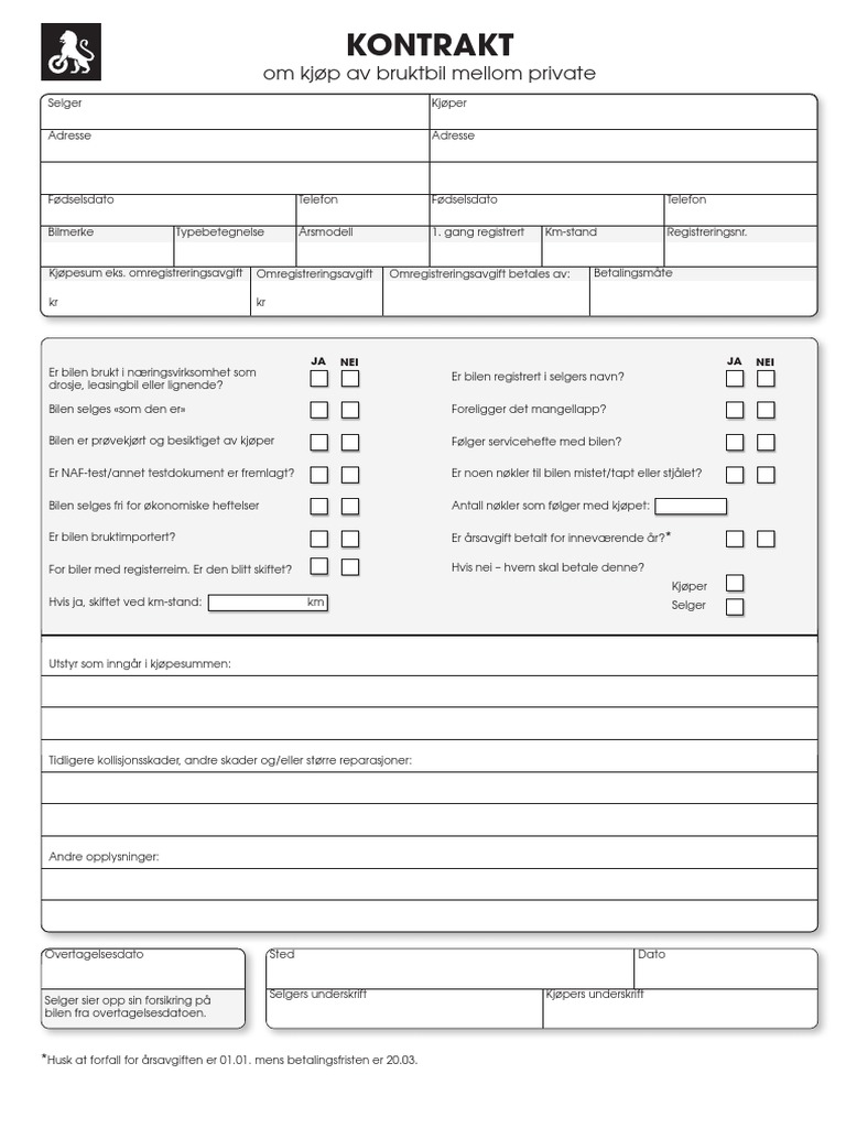 Naf Kontrakt Bruktbil-Skjema | PDF