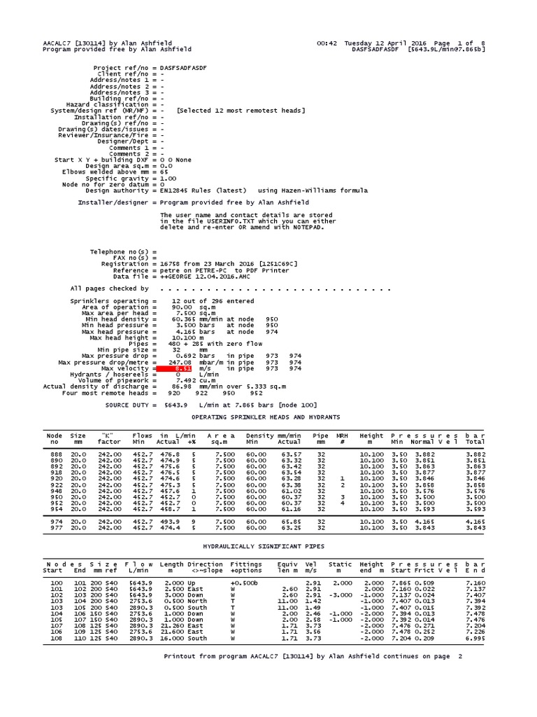 Simulare 12.04.2016 | PDF | Fire Sprinkler System | Hydraulics