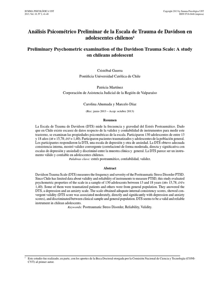 Escala Trauma de Davidson Adolescentes Analisis Preliminar PDF | PDF ...