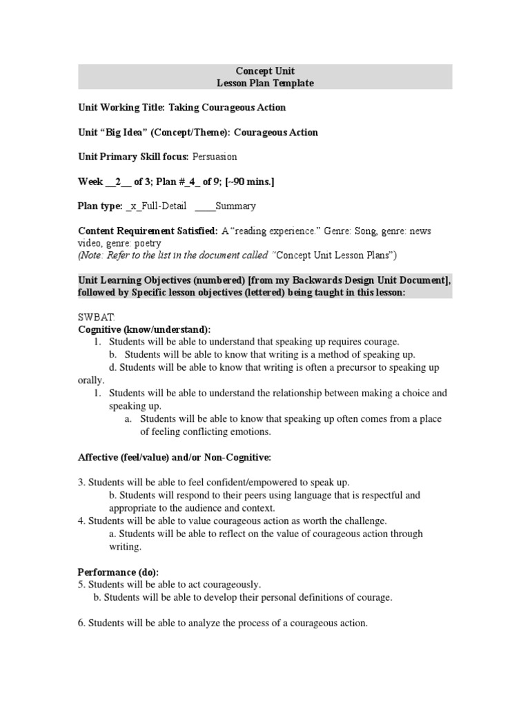 Note: Refer To The List in The Document Called "Concept Unit Lesson ...