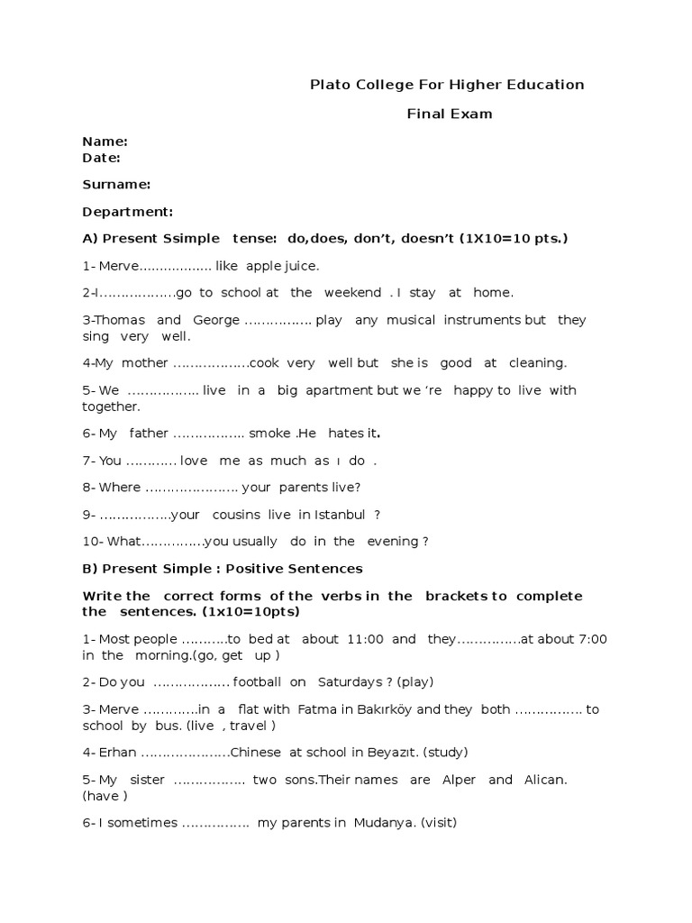 Beginner Exit Test | PDF | Ellipsis | Morphology